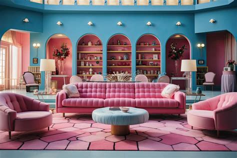 Bright Sofa Couch In Hotel Lobby With Patterned Tiled Floor Pastel