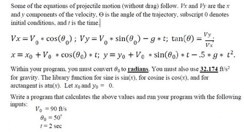 Vx Some Of The Equations Of Projectile Motion