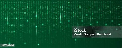 추상 기술 프로그래밍 바이너리 코드 벡터 녹색 배경 디지털 데이터와 숫자 0과 1과 함께 안전한 개념과 빛을 발합니다 컴퓨터