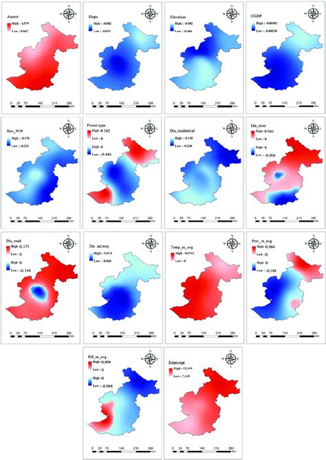 Spatial Patterns Of Regression Coefficients For Explanatory Variables Download Scientific