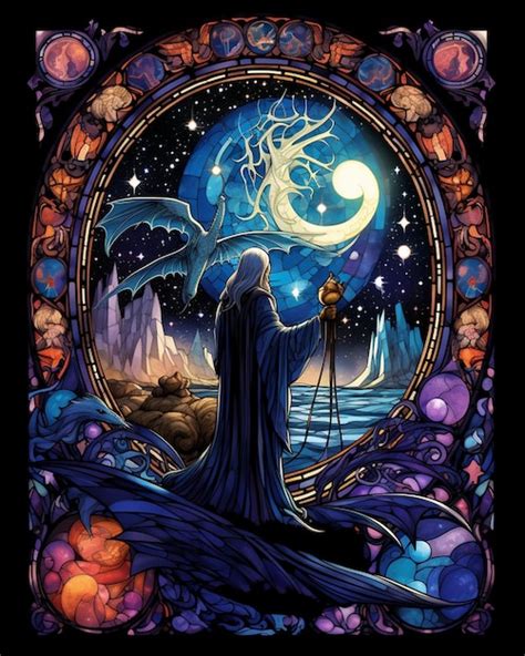 Mystical Scene Stained Glass Premium Ai Generated Image