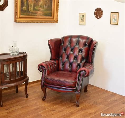 Fotel chesterfield piękny uszak skóra pikowany wysyłam Świdnica