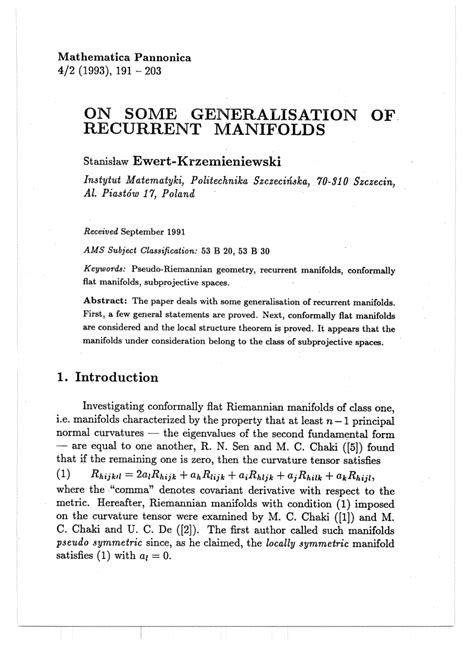 Pdf On Some Generalisation Of Recurrent Manifolds