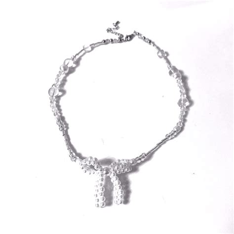 [키치] Ribbon Pearl Beads Necklace 리본 진주 비즈 목걸이 초커 하이틴 러블리 에이블리