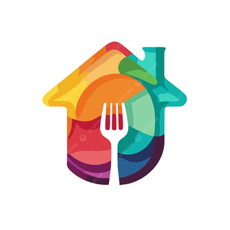 화려한 집과 포크 로고 벡터 흰색 배경에 가정 요리의 단순한 다채로운 아이콘 그림자 없음 작은 프레임 중앙 Png 일러스트 및 벡터 에 대한 무료 다운로드 Pngtree