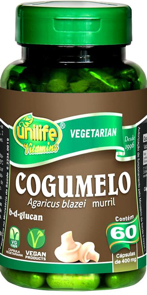 Cogumelo Agaricus Blazei Murril Unilife 60 Cápsulas De 400mg Loja Vegana