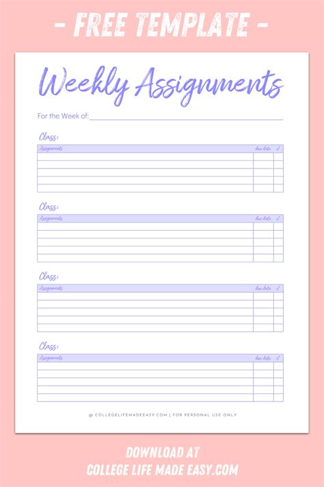 Printable Homework Planner Homework Tracker Agenda Checklist