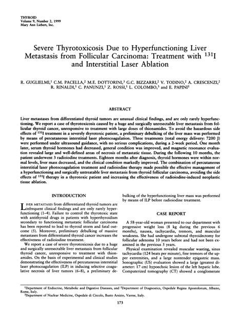 Pdf Severe Thyrotoxicosis Due To Hyperfunctioning Liver Metastasis