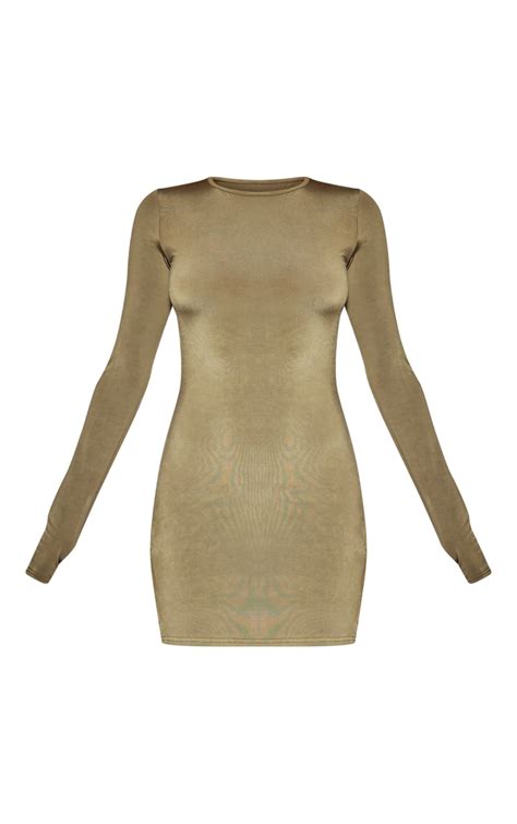 Olive Slinky Side Cut Out Bodycon Dress Dresses Prettylittlething