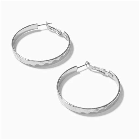 Silver Tone 40mm Flat Hoop Earrings Claires Us