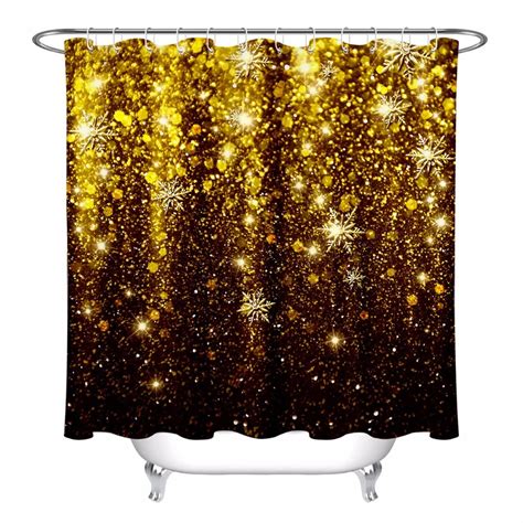 Lb Christmas Black And Gold Glitter Shower Curtain With Golden