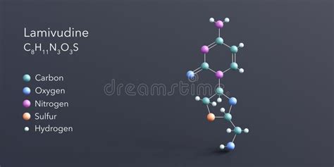 Lamivudine Molecule 3d Rendering Flat Molecular Structure With