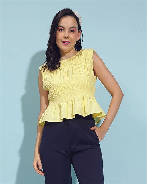 Buy Womens Yellow Peplum Top Online At Bewakoof