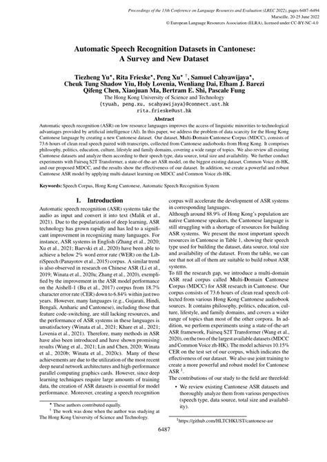 Pdf Automatic Speech Recognition Datasets In Cantonese A Survey And New Dataset