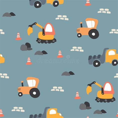 Cute Construction Site Seamless Pattern Cartoon Building Area