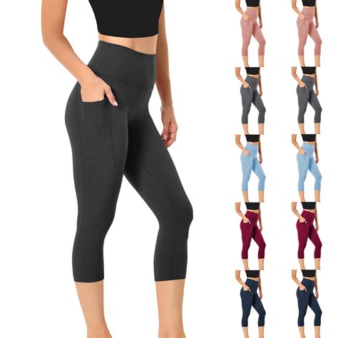 Agwolf Womens Capri Leggings With Pockets High Waisted Capri Leggings
