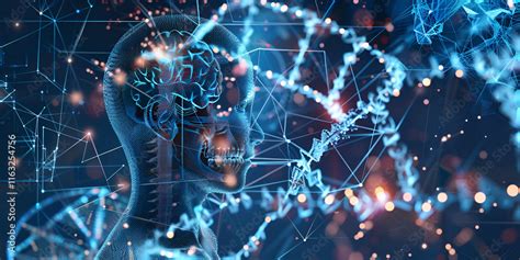 Human Brain Anatomy Visualized With Glowing Dna And Neural Networks