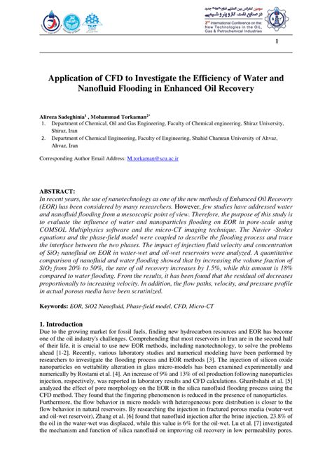PDF Application Of CFD To Investigate The Efficiency Of Water And Nanofluid Flooding In