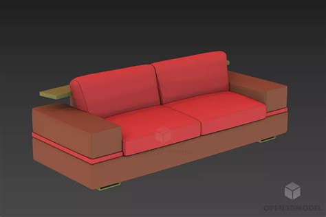 Текстильный диван с деревянной задней панелью Бесплатная 3D модель ...