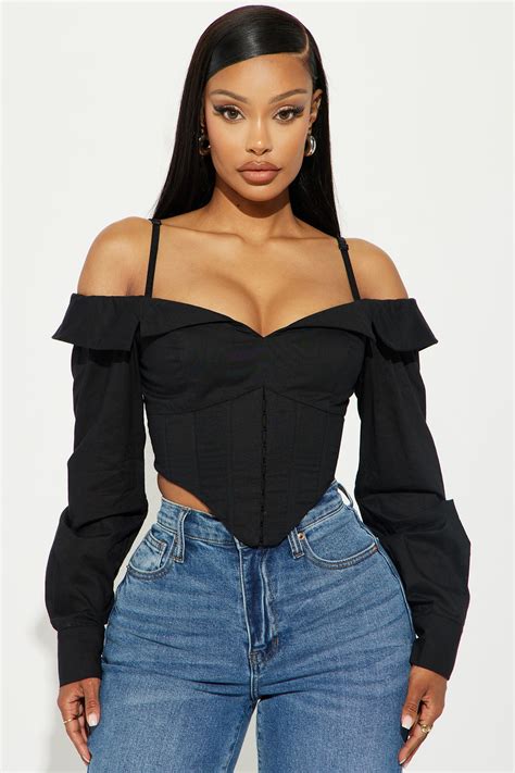 Meredith Poplin Corset Top Black Fashion Nova