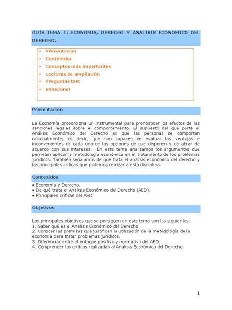 Guia Tema 1economia Derecho Y Analisis Economico Del Derecho Pdf