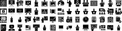Set Of Lecture Icons Isolated Silhouette Solid Icon With Lecture