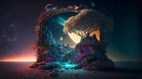 Abstract Surreal Magic Fantasy World Wallpaper Neural Network Generated Art Stock Illustration