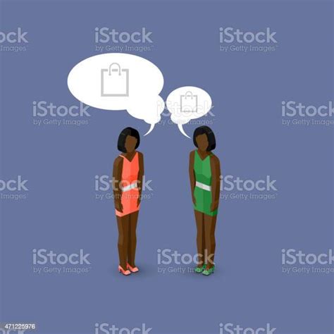 벡터 일러스트레이션 3d 제품의 등각투영 말풍선이 있는 여자대표 또는 걸스 문자가 있습니다 2015년에 대한 스톡 벡터 아트 및