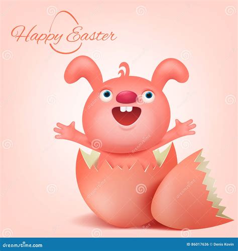 Caráter Cor de rosa Do Coelhinho Da Páscoa Ovo Rachado Ilustração