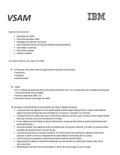 Ibm Vsam Bases De Desarrollo De Software De Calidad Vsam Objetivo