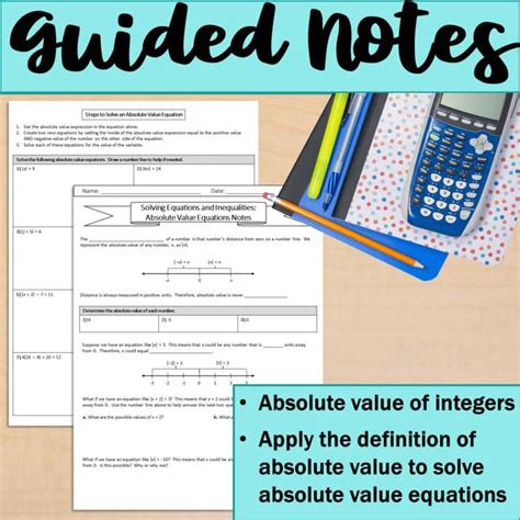 Solving Absolute Value Equations Guided Notes And Practice Worksheet Editable