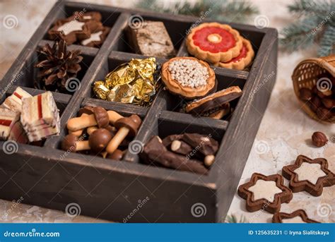 Assorted Christmas Candy In A Printers Box Stock Image Image Of Tasty