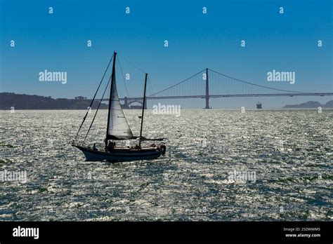 Yacht In San Pablo Bay Near San Francisco And Alcatraz Island With The