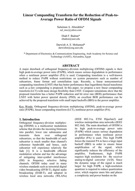 Pdf Linear Companding Transform For The Reduction Of Peak To Average Power Ratio Of Ofdm Signals