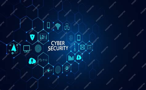 Premium Vector Cyber Security Concept Padlock And Icons On Hexagonal Grid Blue Background