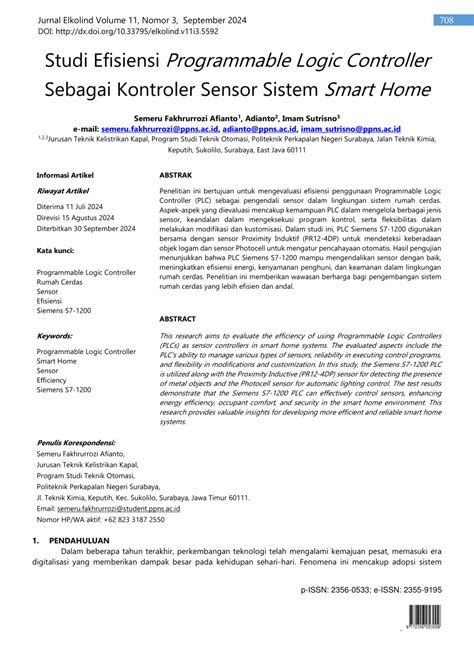 Pdf Studi Efisiensi Programmable Logic Controller Sebagai Kontroler
