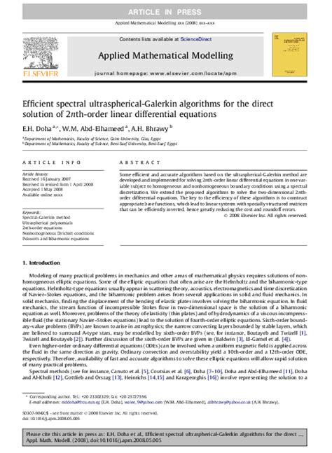 Pdf Efficient Spectral Ultraspherical Galerkin Algorithms For The Direct Solution Of 2nth