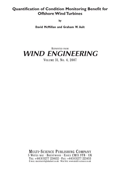 Pdf Quantification Of Condition Monitoring Benefit For Offshore Wind