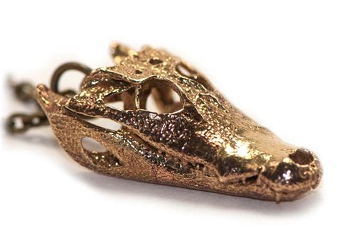 Alligator Pendant Necklace Animal Jewelry Bronze Alligator