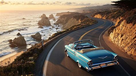 A Classic Convertible Cruising Along A Scenic Coastal Highway