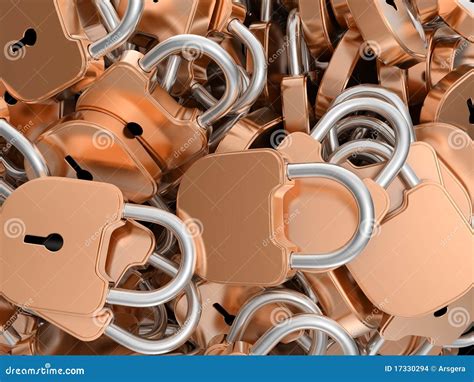 Close Up Of Locked Brass Padlocks Stock Illustration Illustration Of