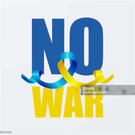 우크라이나에는 전쟁이 없습니다 파란색과 노란색 실크 리본으로 평화의 스몰볼과 함께 반전 전화 우크라이나어 국기 색상입니다 투쟁 항의 우크라이나 지원 슬로건 벡터 일러스트