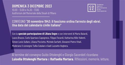 CONVEGNO DOMENICA 3 DICEMBRE Auditorium Del Memoriale Della Shoah Milano