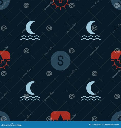 Set Sunset Compass South And Night Fog Or Smoke On Seamless Pattern