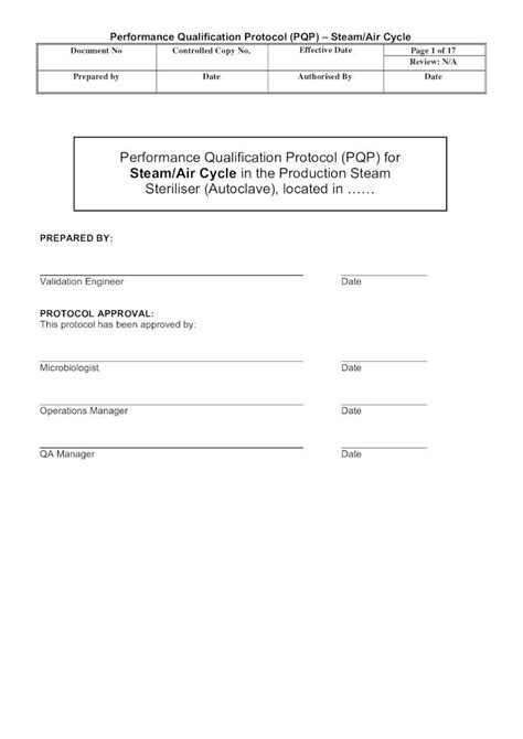Pdf Performance Qualification Protocol Pqp For Steam Air · Pdf