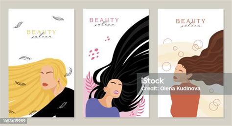 미용실 개념 배너 명함 길고 두꺼운 머리를 가진 추상 여성 벡터 그림 긴 머리에 대한 스톡 벡터 아트 및 기타 이미지 긴