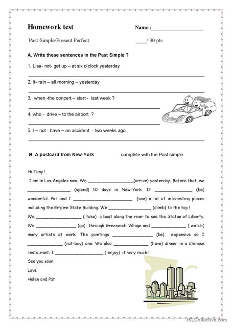 Homework Test Past Simple Français Fle Fiches Pedagogiques Pdf And Doc