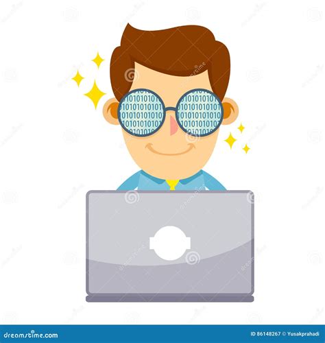 Businessman In Front Of Laptop Typing Codes Stock Vector Illustration