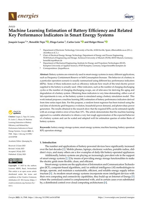 Pdf Machine Learning Estimation Of Battery Efficiency And Related Key Performance Indicators