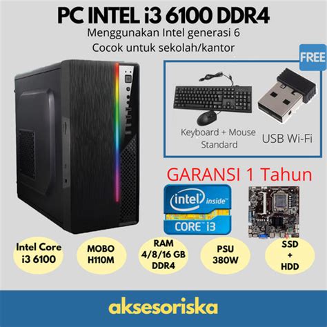 Jual Paket Cpu Pc Rakitan Komputer Intel Core I3 6100 Ddr4 Gen 6 Ram 4gb Hdd 500 No Ssd